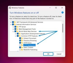 Enable HTTP Redirection Service in IIS - Windows 11