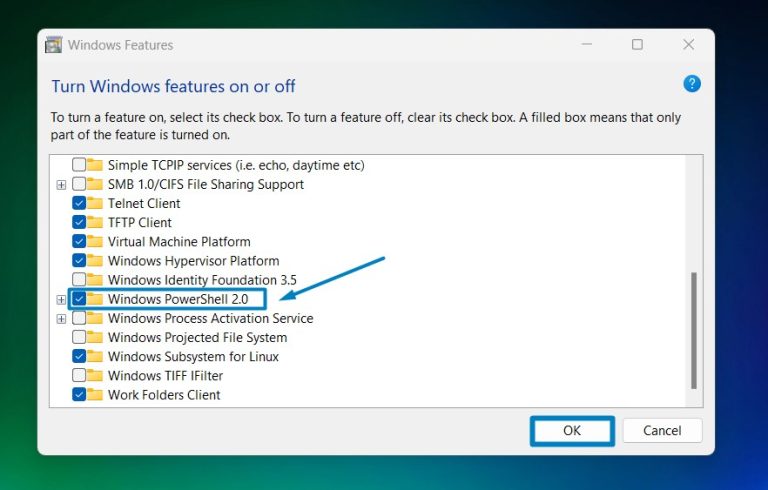 How to Enable Windows PowerShell 2.0 in Windows 11?