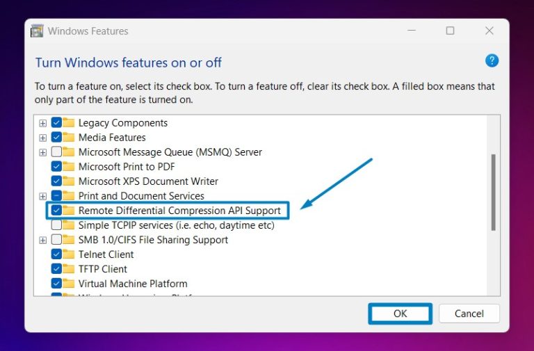 Enable Remote Differential Compression API Support - Windows